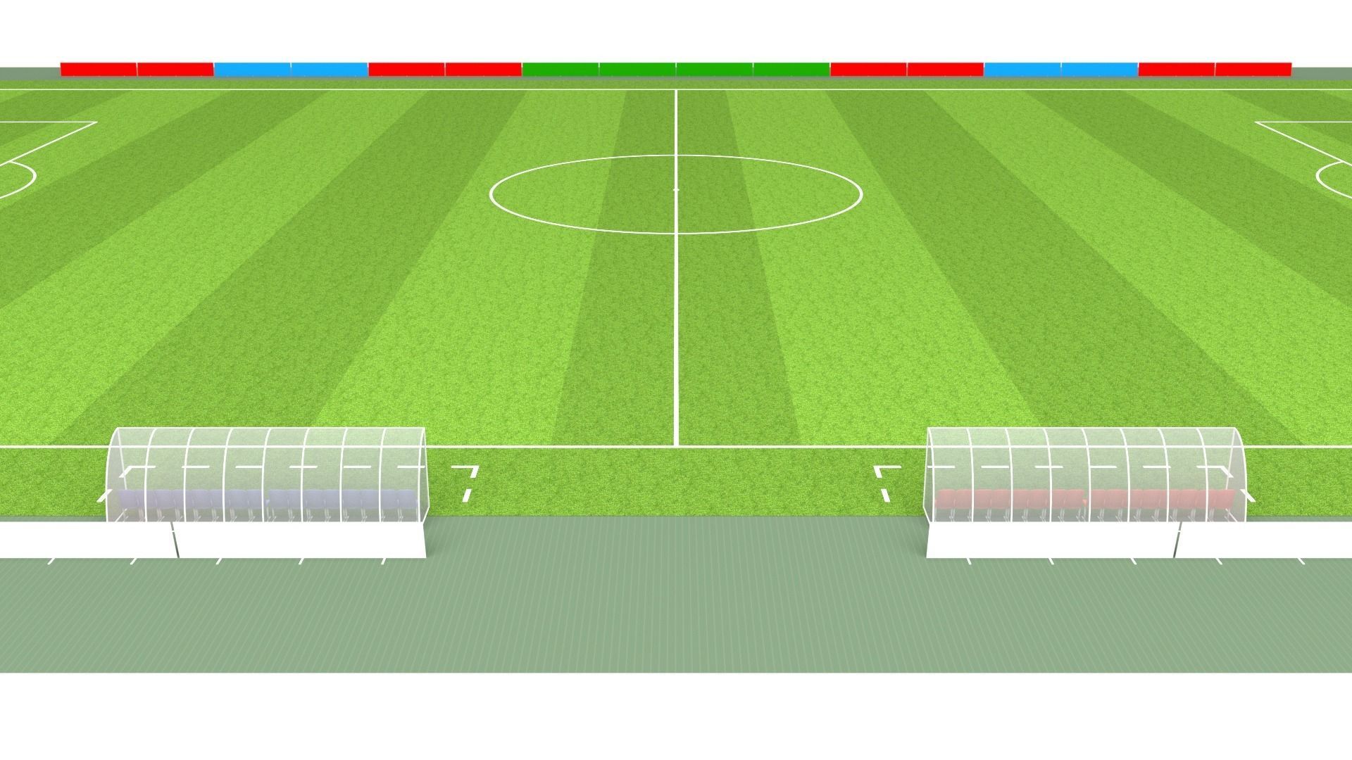 3D model Soccer football field markup gates bench chairs billboard VR ...