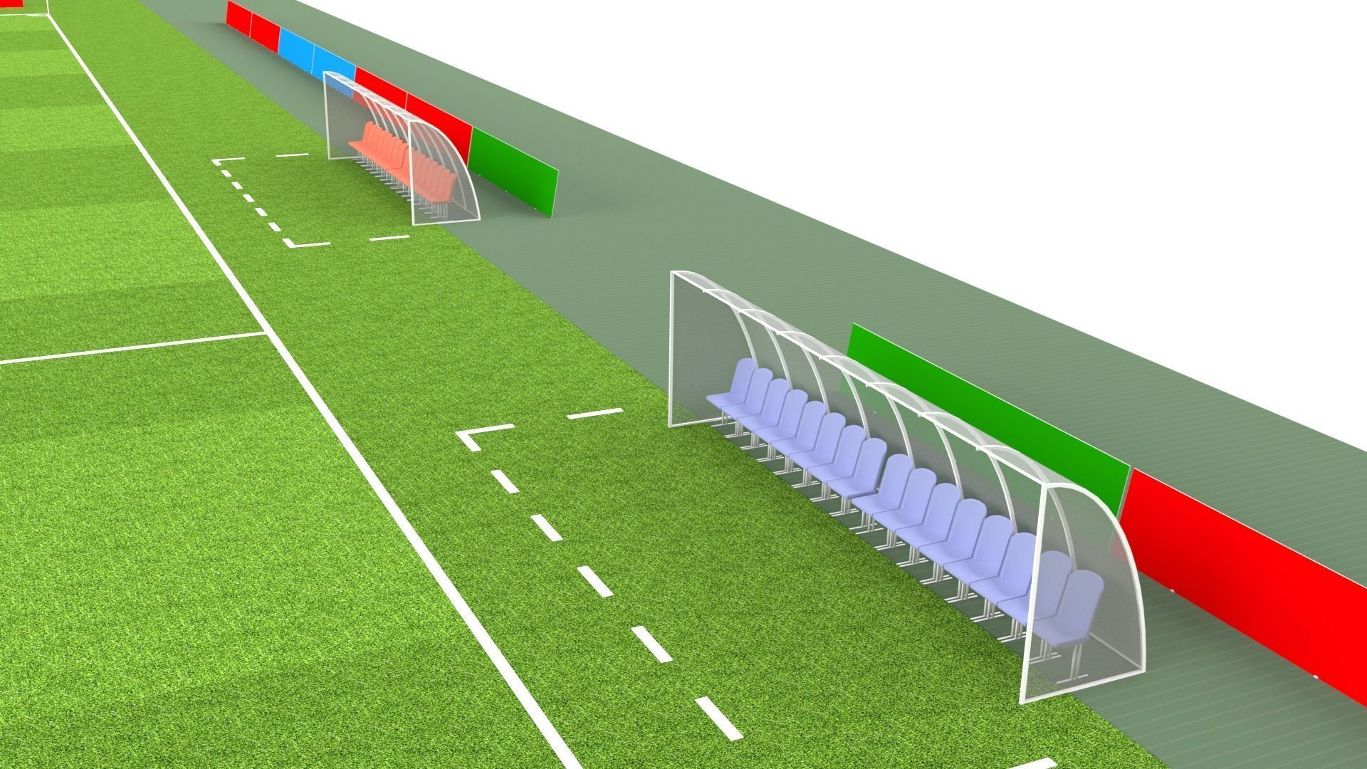 3D model Soccer football field markup gates bench chairs billboard VR ...