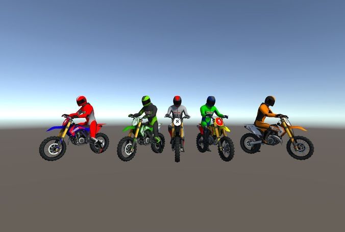 3D model 5 Low Poly Dirt Bike With Rider VR / AR / low-poly rigged ...