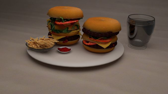 Burgers and french fries 3D model rigged | CGTrader