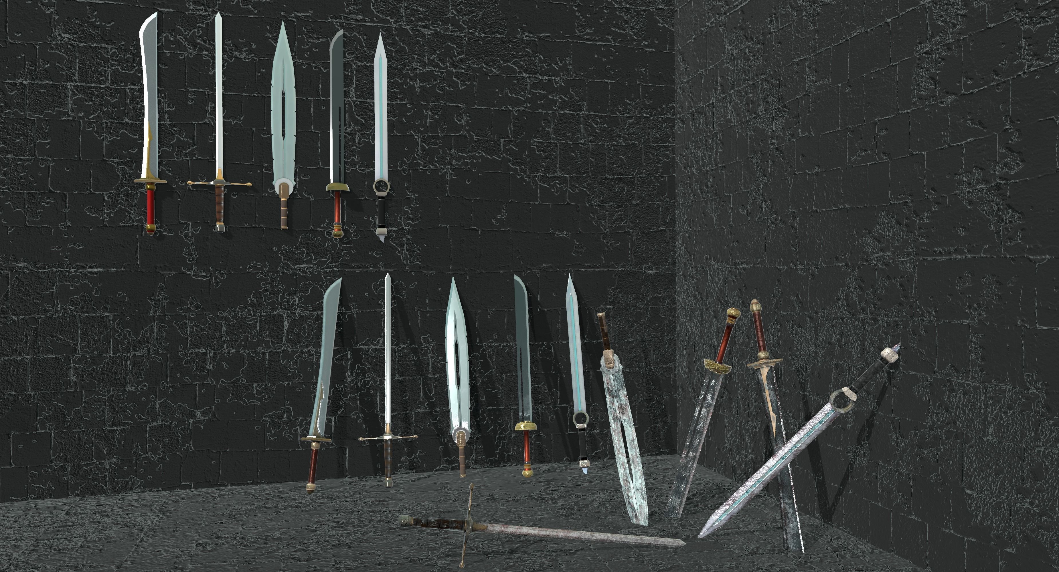 5 Swords Pack with Clean and Rust Texture free VR / AR / low-poly 3D ...