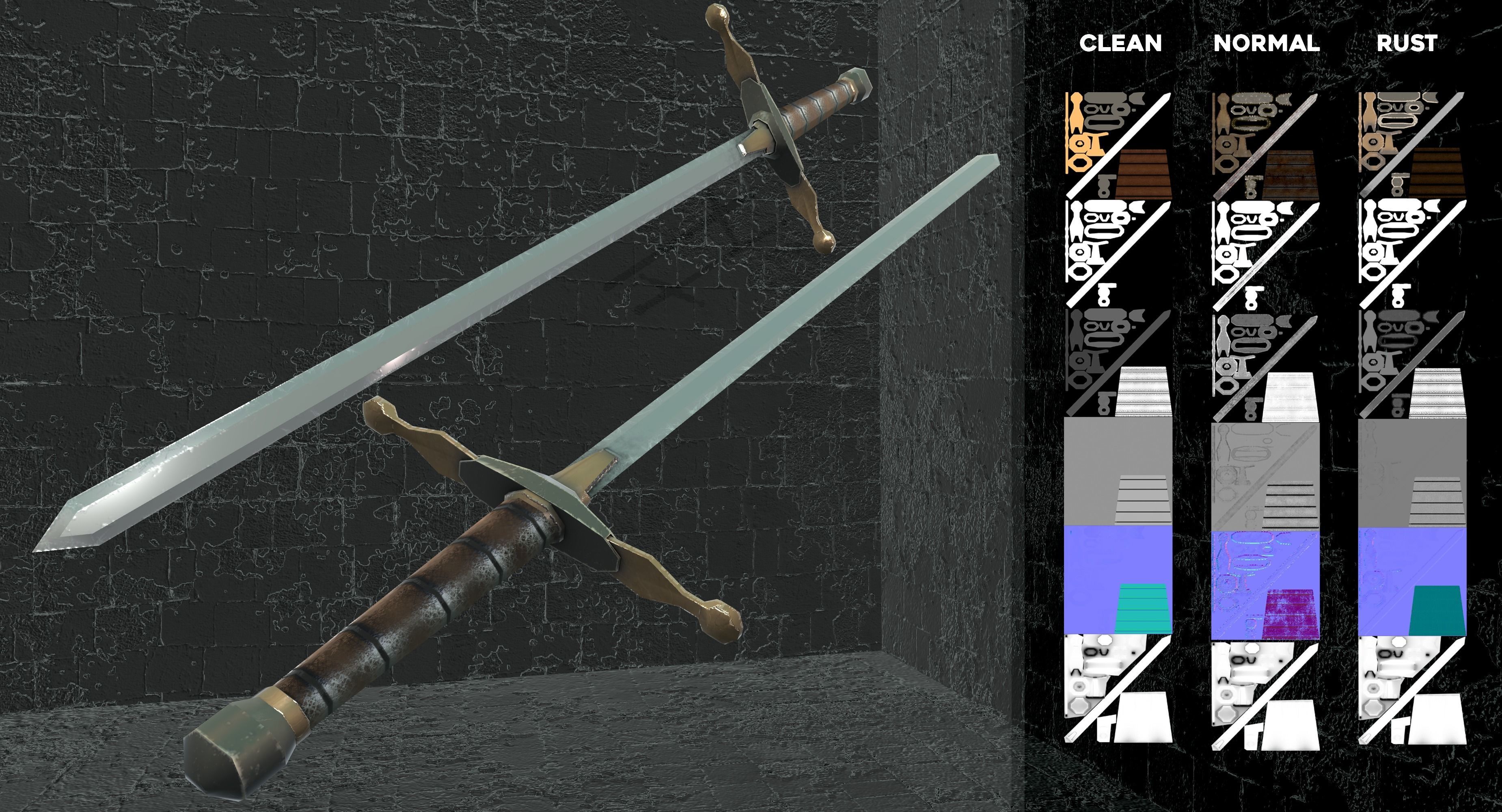 5 Swords Pack with Clean and Rust Texture free VR / AR / low-poly 3D ...