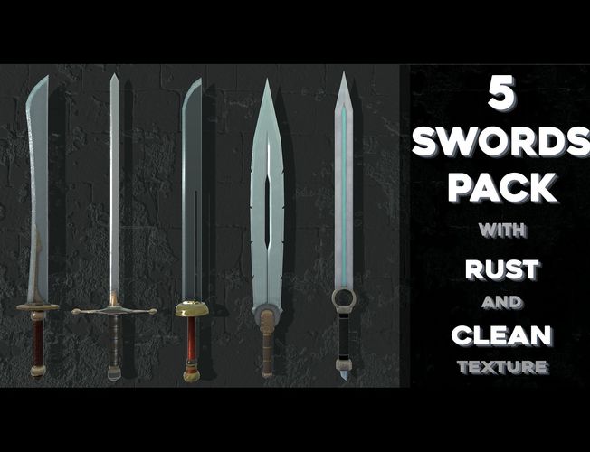 5 Swords Pack with Clean and Rust Texture free VR / AR / low-poly 3D ...