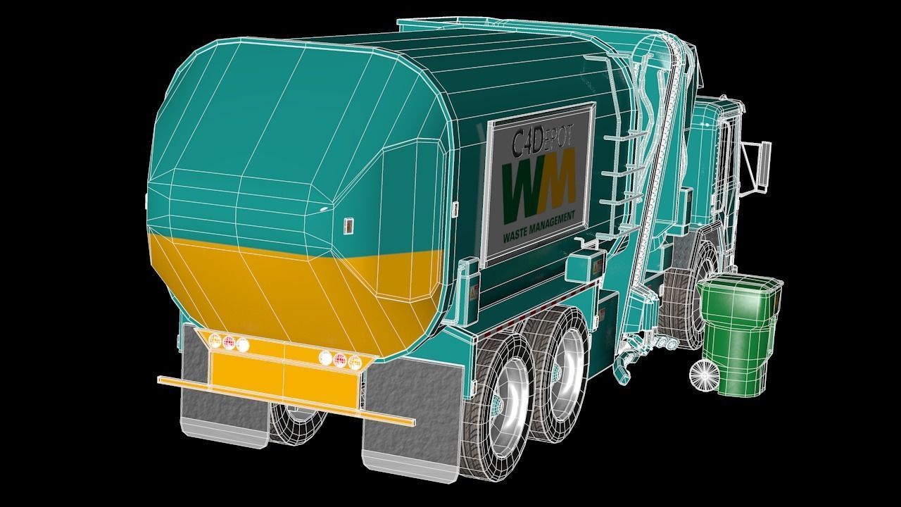 3D model Garbage Truck and Trash Can Rigged C4D VR / AR / low-poly ...