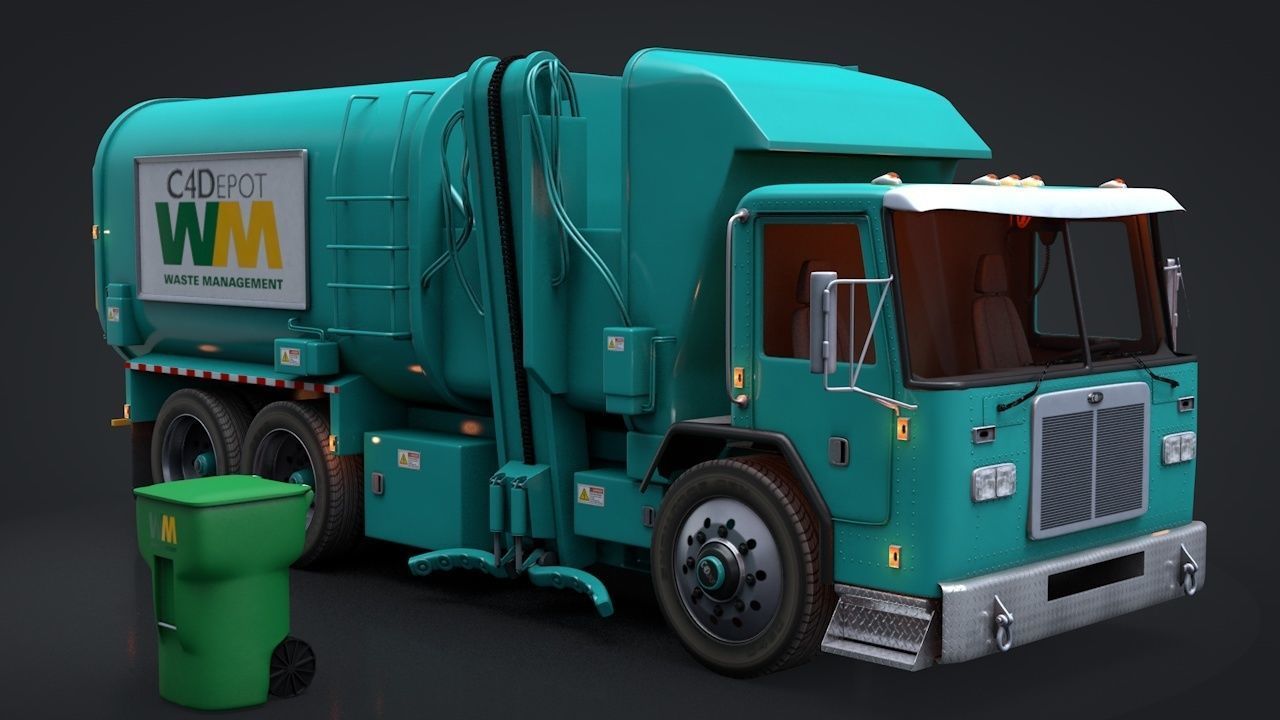 3D model Garbage Truck and Trash Can Rigged C4D VR / AR / low-poly ...