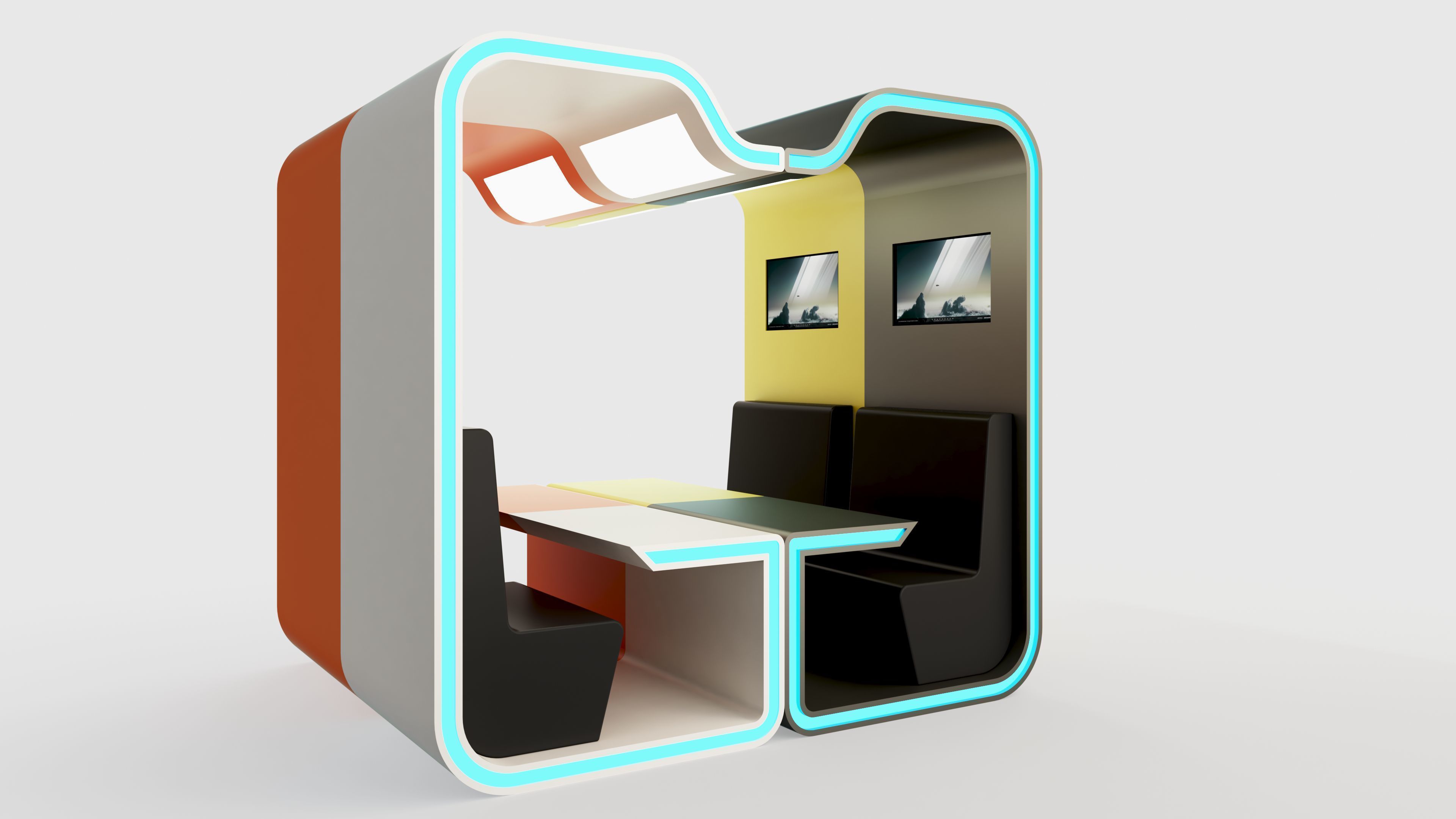 3D model Modular Booth Cubicle with Desks and Chair VR / AR / low-poly ...