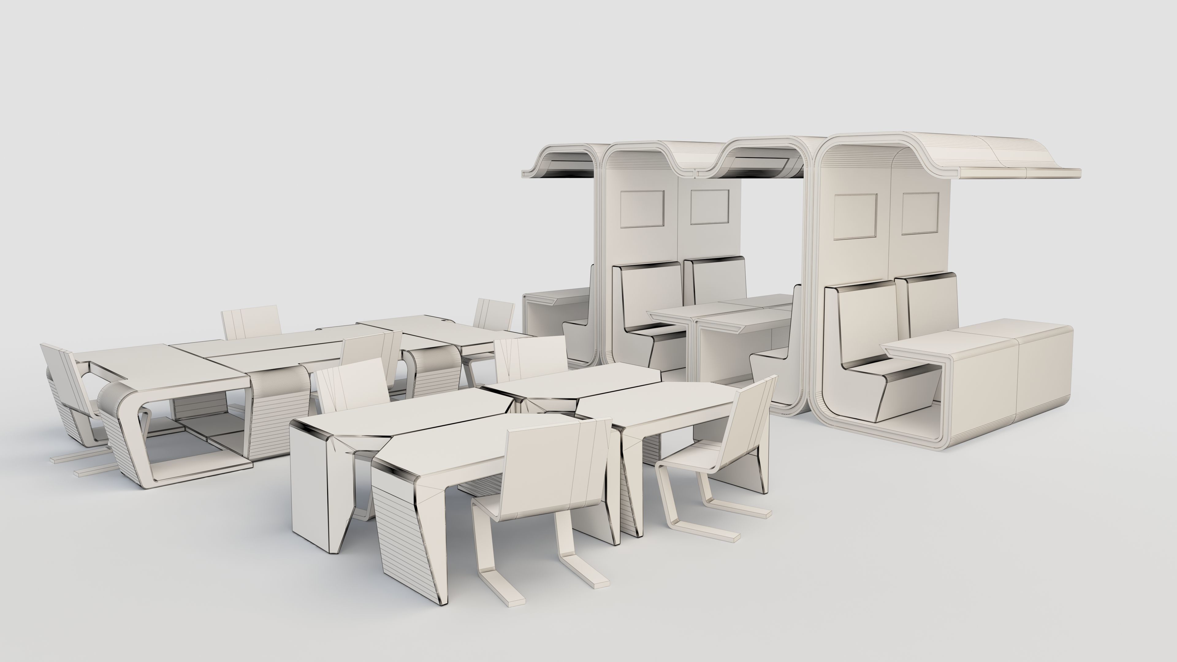 3D model Modular Booth Cubicle with Desks and Chair VR / AR / low-poly ...