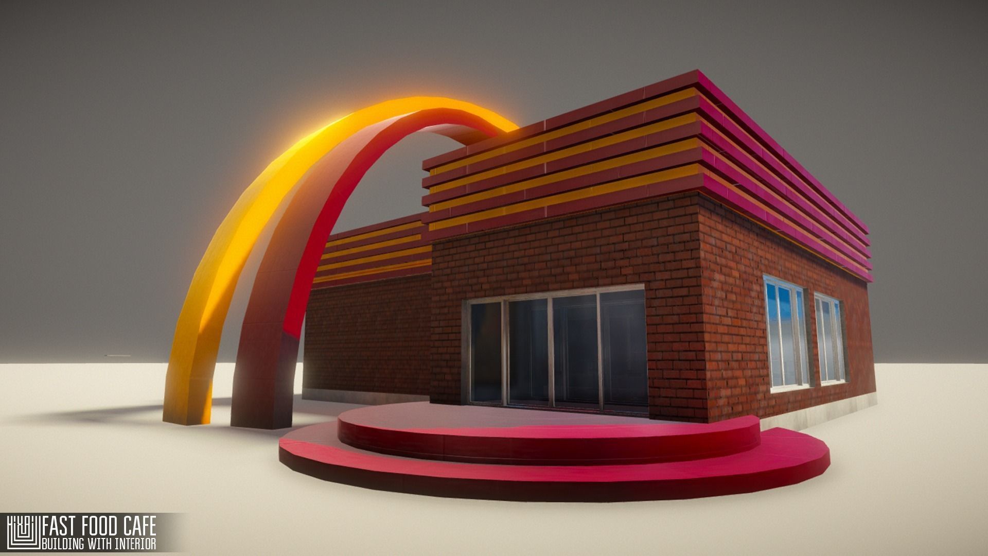 3D model Fast Food Cafe - building with interior VR / AR / low-poly ...
