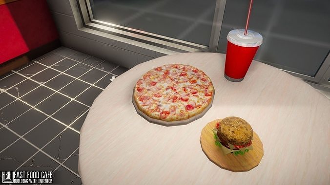 3D model Fast Food Cafe - building with interior VR / AR / low-poly ...