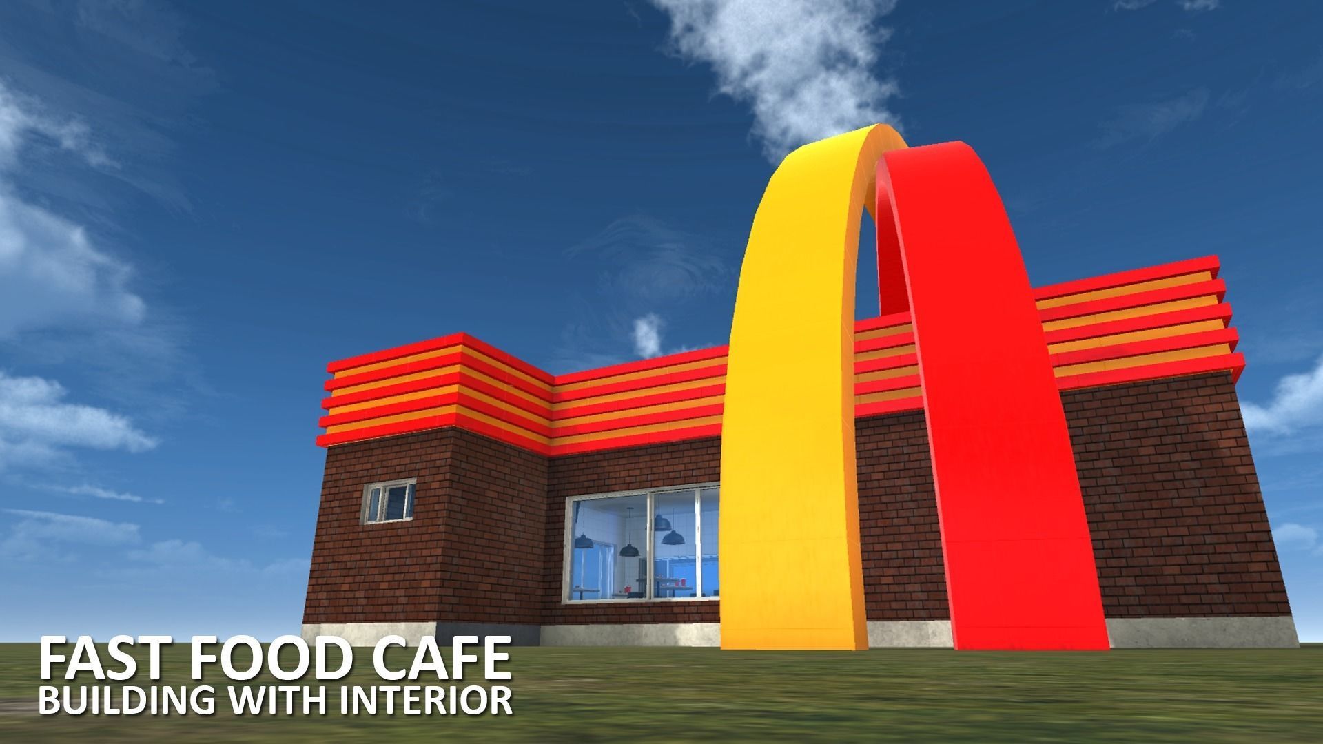 3D model Fast Food Cafe - building with interior VR / AR / low-poly ...