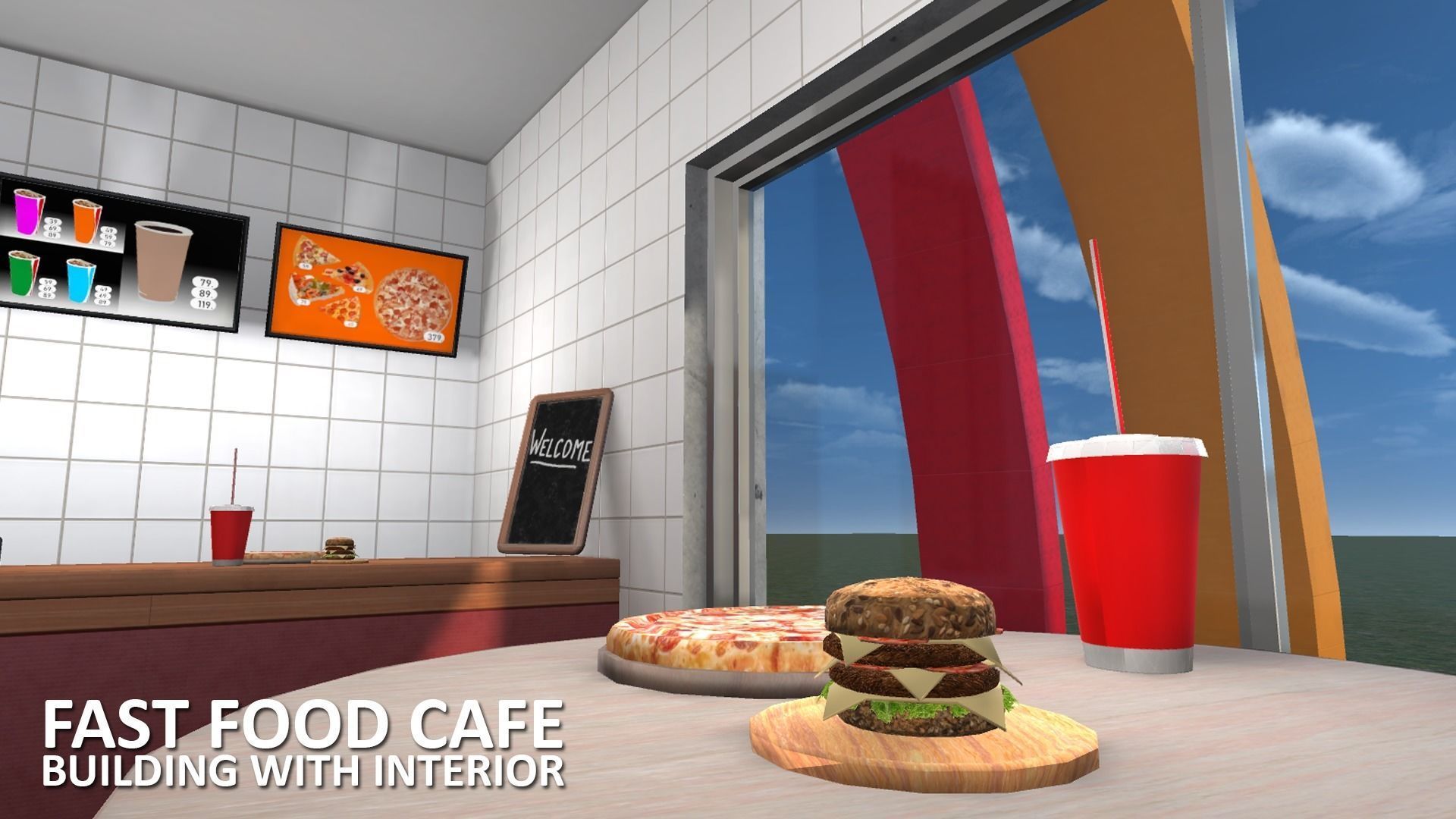 3D model Fast Food Cafe - building with interior VR / AR / low-poly ...