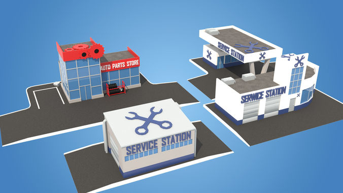 3D model Cartoon Pack Service Stations VR / AR / low-poly | CGTrader