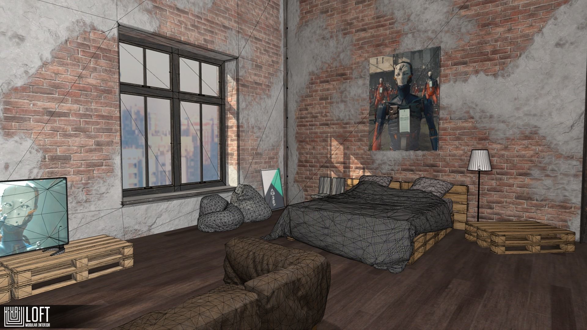 3D model loft - modular interior VR / AR / low-poly | CGTrader