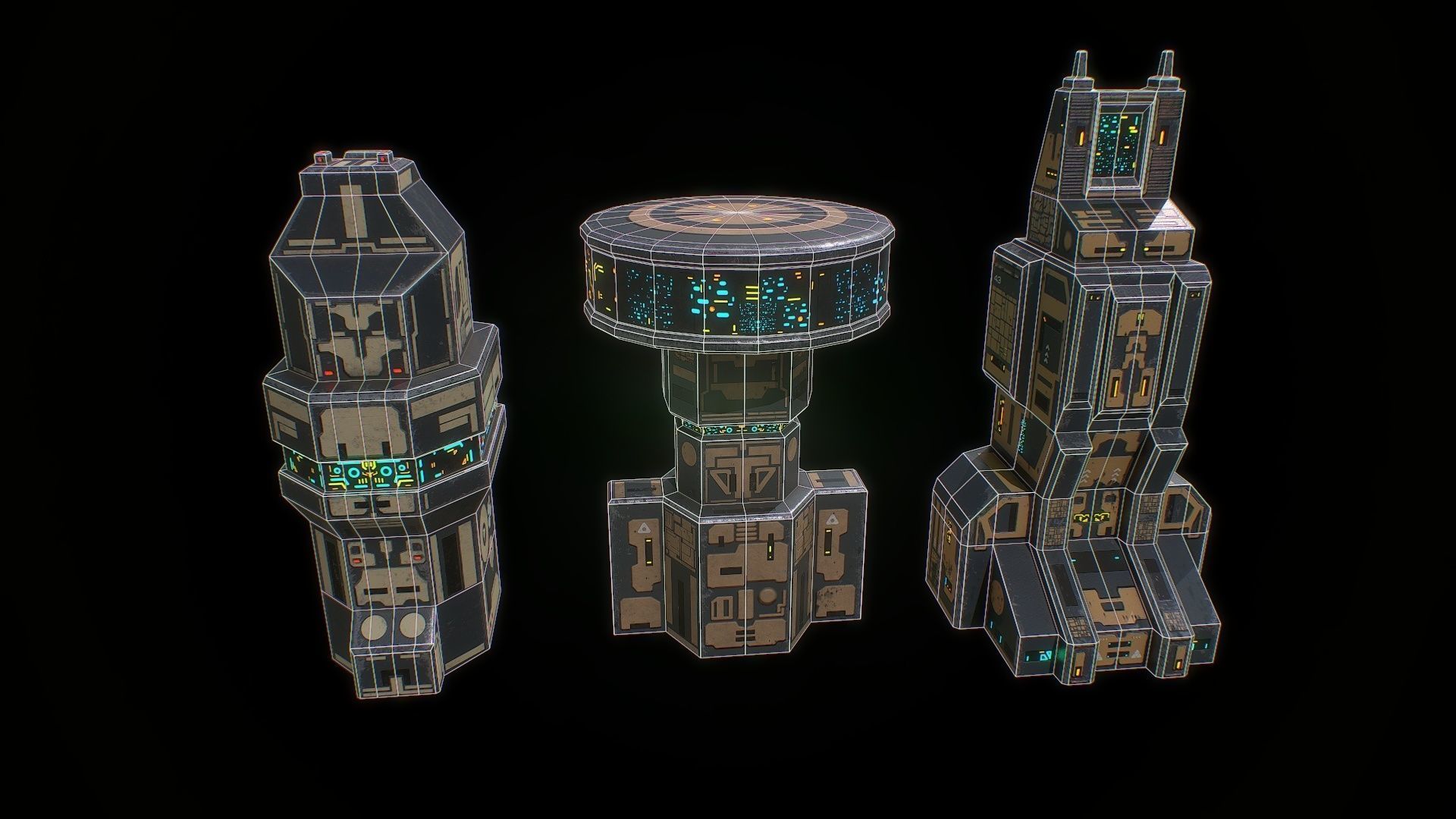3D model Low poly sci fi buildings assets VR / AR / low-poly | CGTrader