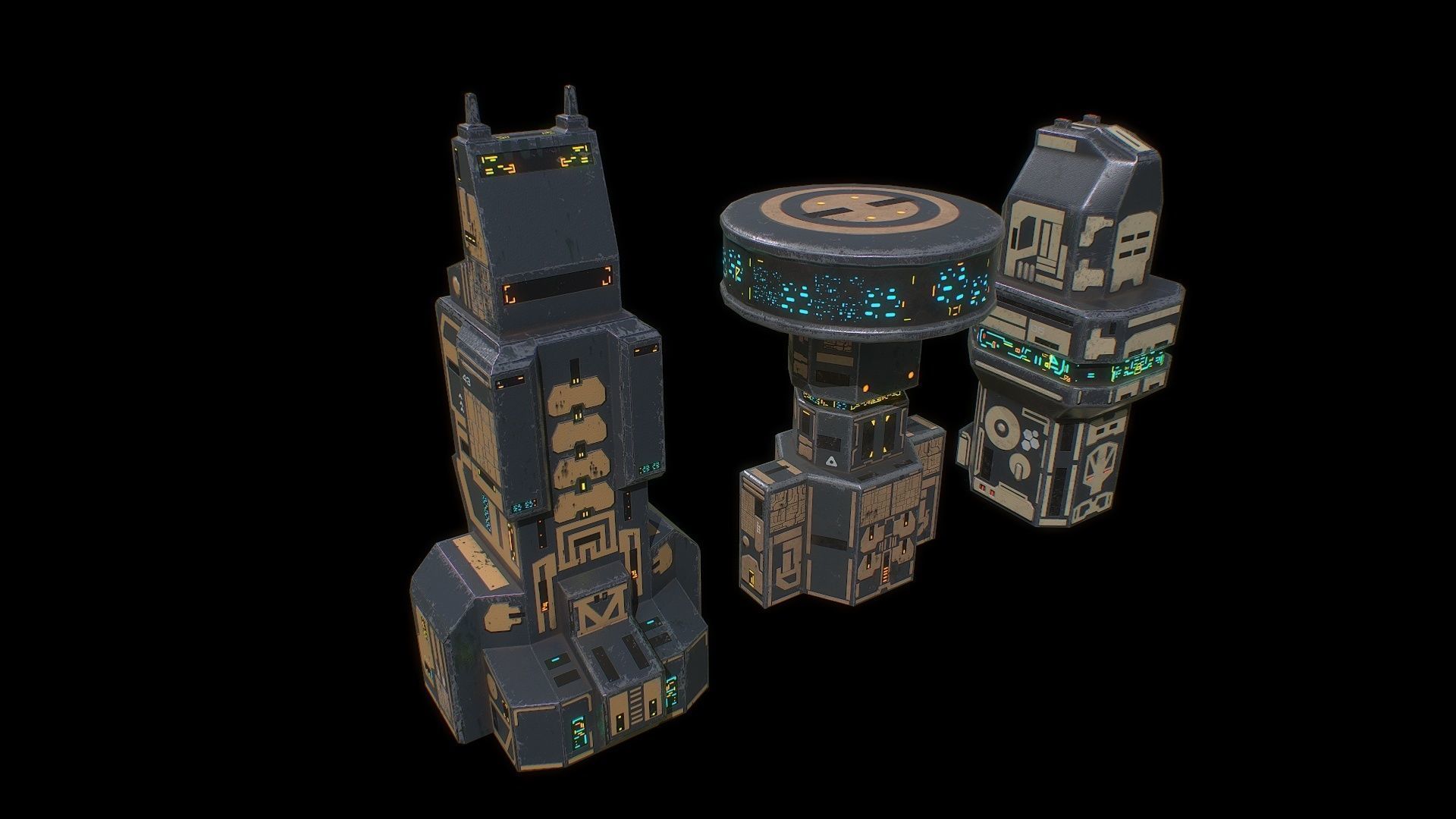 3D model Low poly sci fi buildings assets VR / AR / low-poly | CGTrader