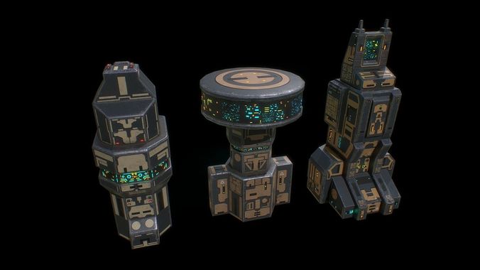 3D model Low poly sci fi buildings assets VR / AR / low-poly | CGTrader