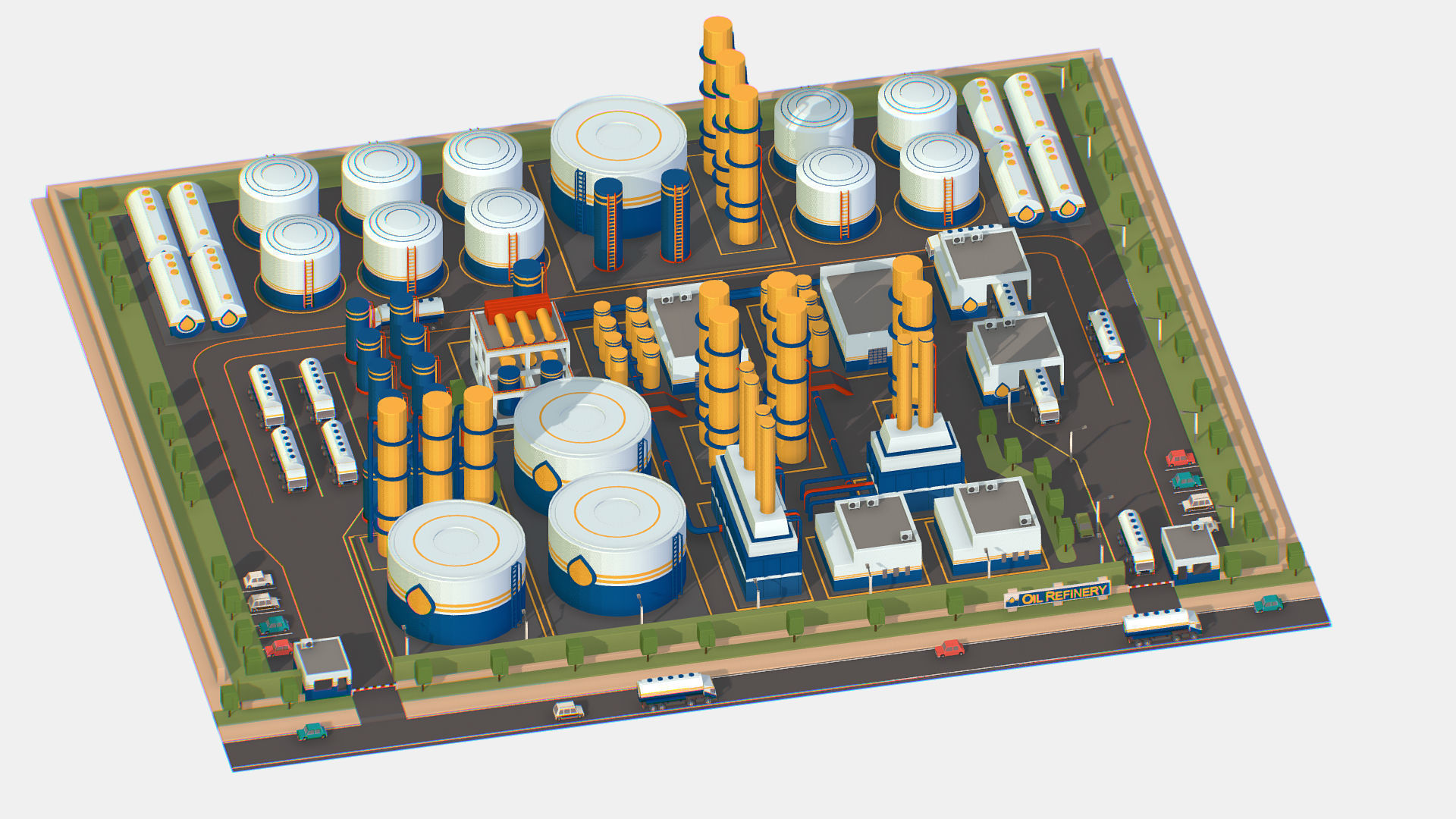 3D model Isometric Complex Crude Oil Processing Plant VR / AR / low ...