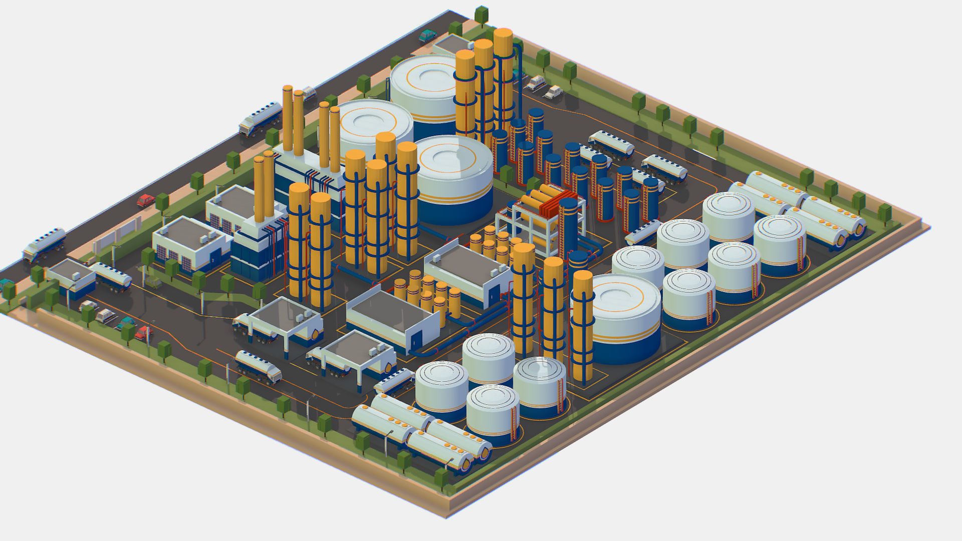 3D model Isometric Complex Crude Oil Processing Plant VR / AR / low ...