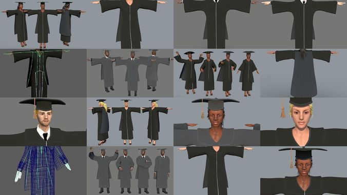 Academic Gown Graduate Collection 3D models | CGTrader