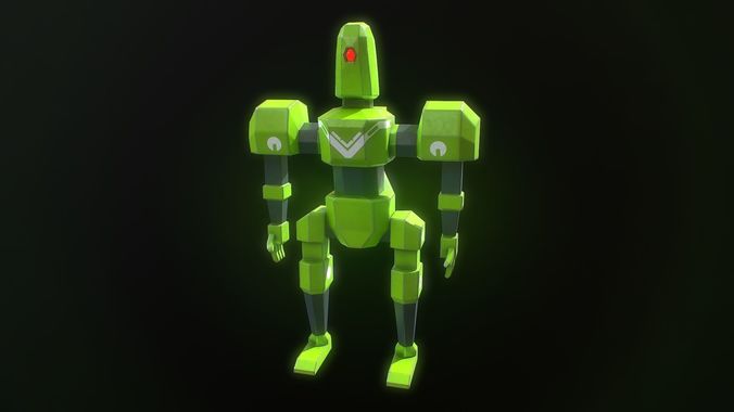 3D model Low poly sci fi green robot character VR / AR / low-poly ...