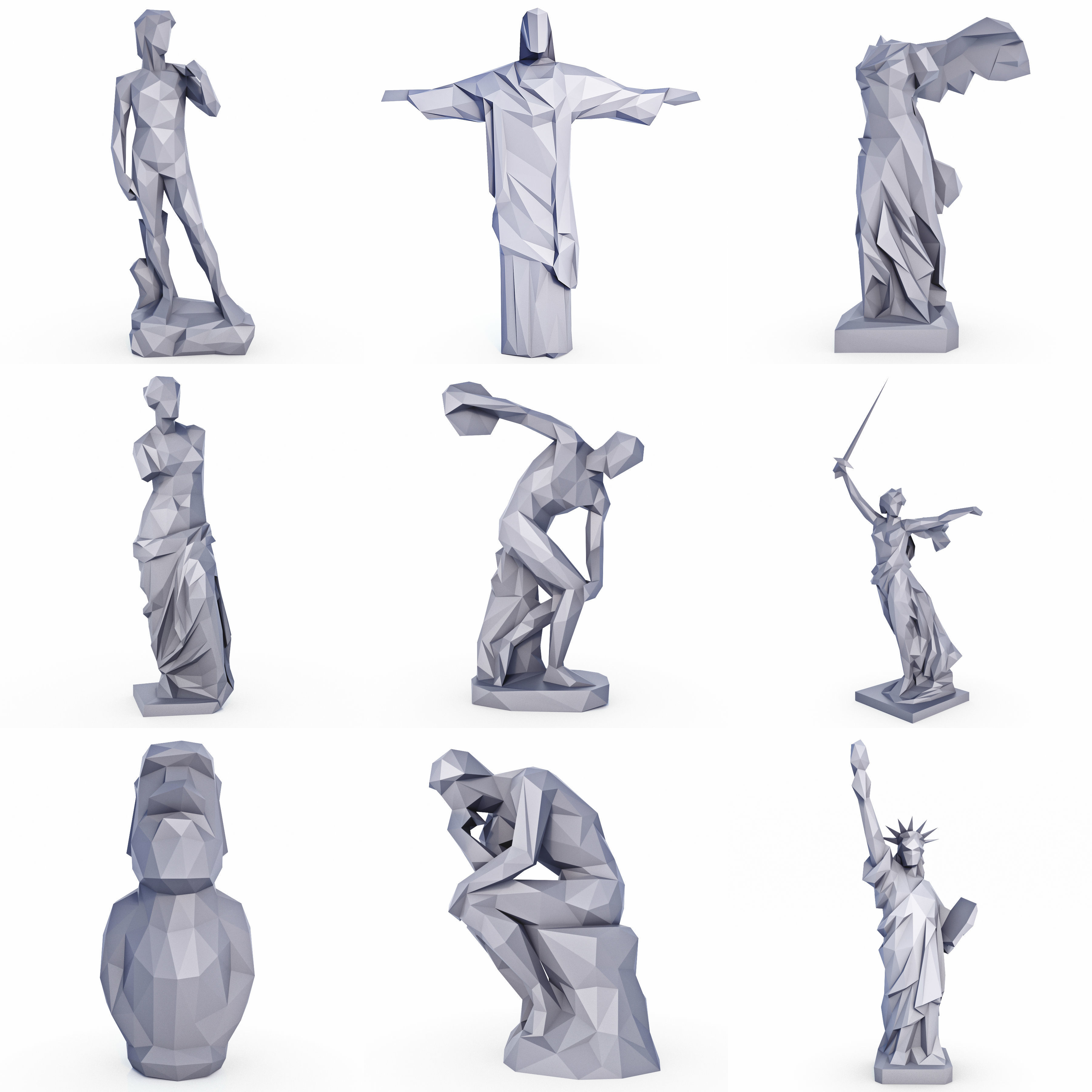 3D asset Popular Sculptures and Statue SET Low Poly