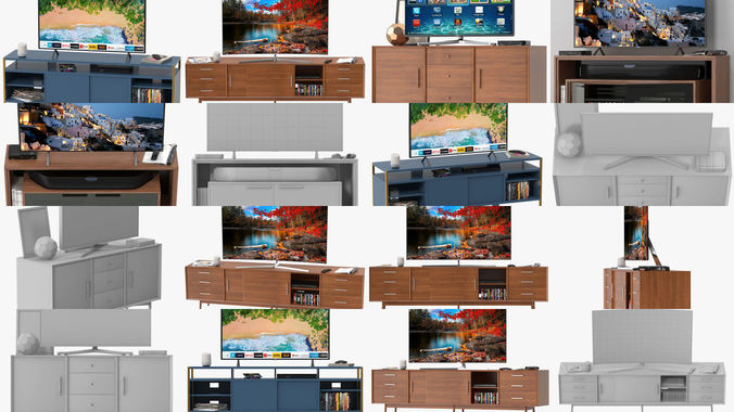 3D Model Collection Tv Stand Pack VR / AR / low-poly | CGTrader
