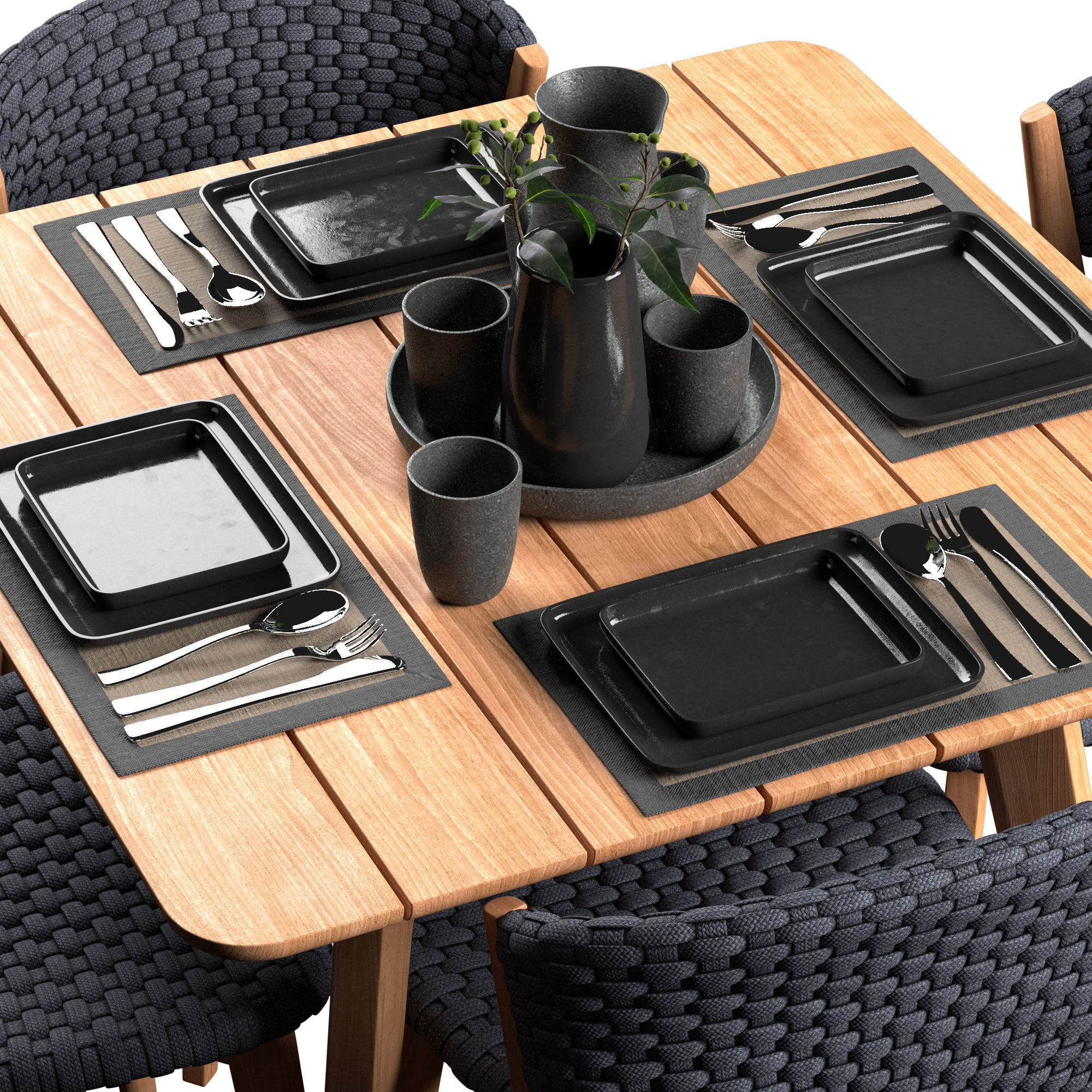 Ethimo Knit dining chair and square table 3D model | CGTrader