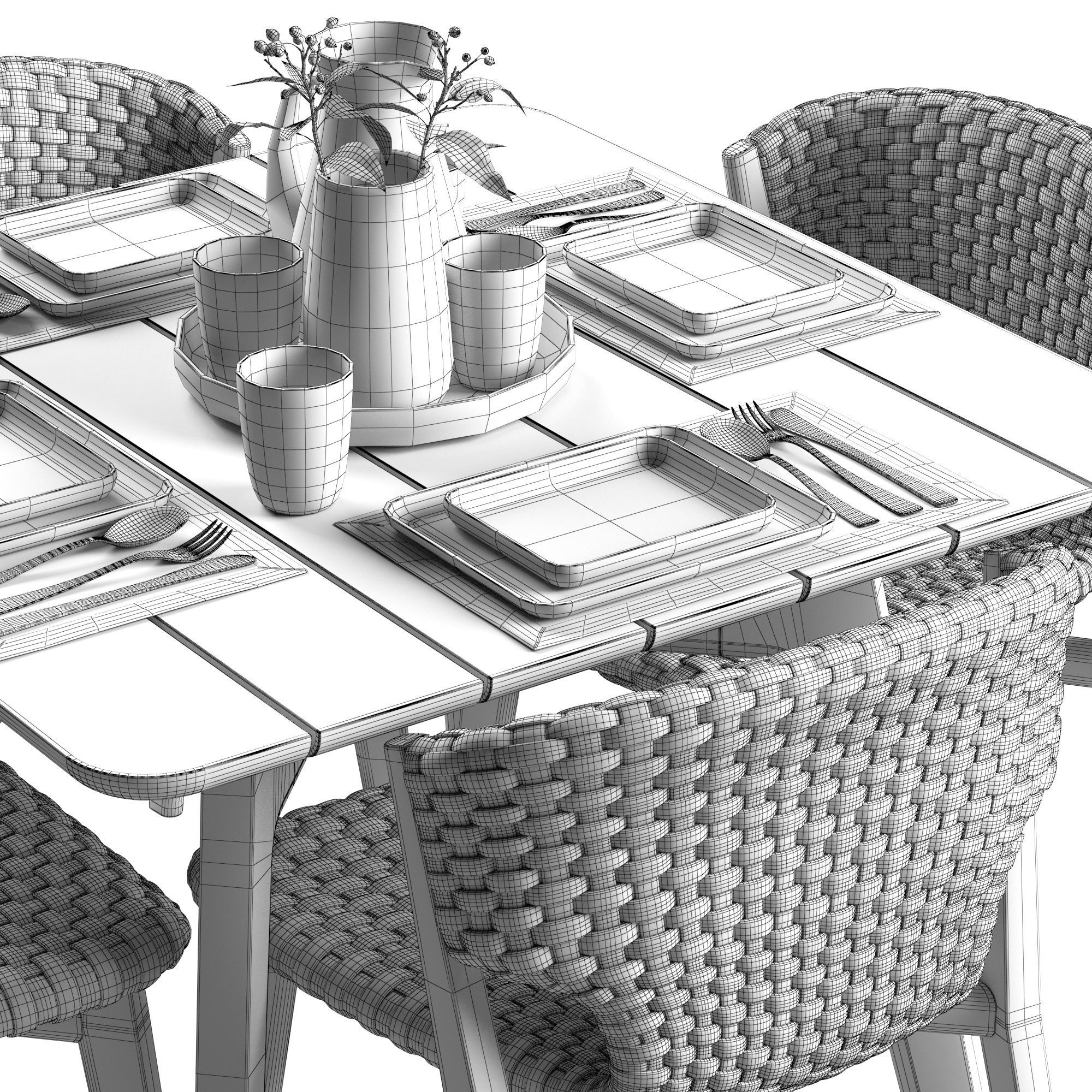 Ethimo Knit dining chair and square table 3D model | CGTrader