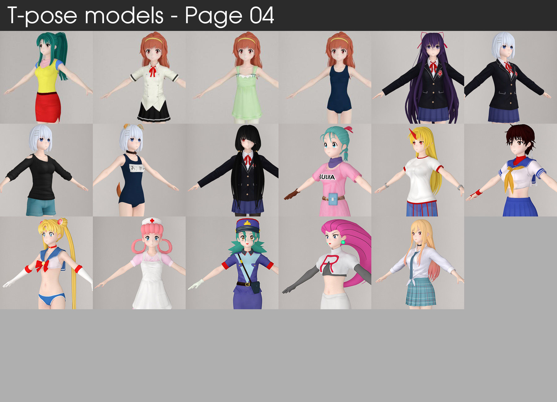 Anime girls collection 3D model rigged | CGTrader