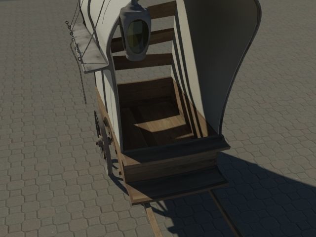 cart-charrette wooden covered wagon with lamp 3D model | CGTrader