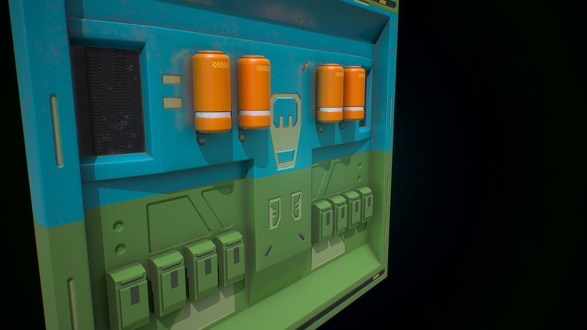 3D model Low poly sci fi green wall pattern environment asset VR / AR ...