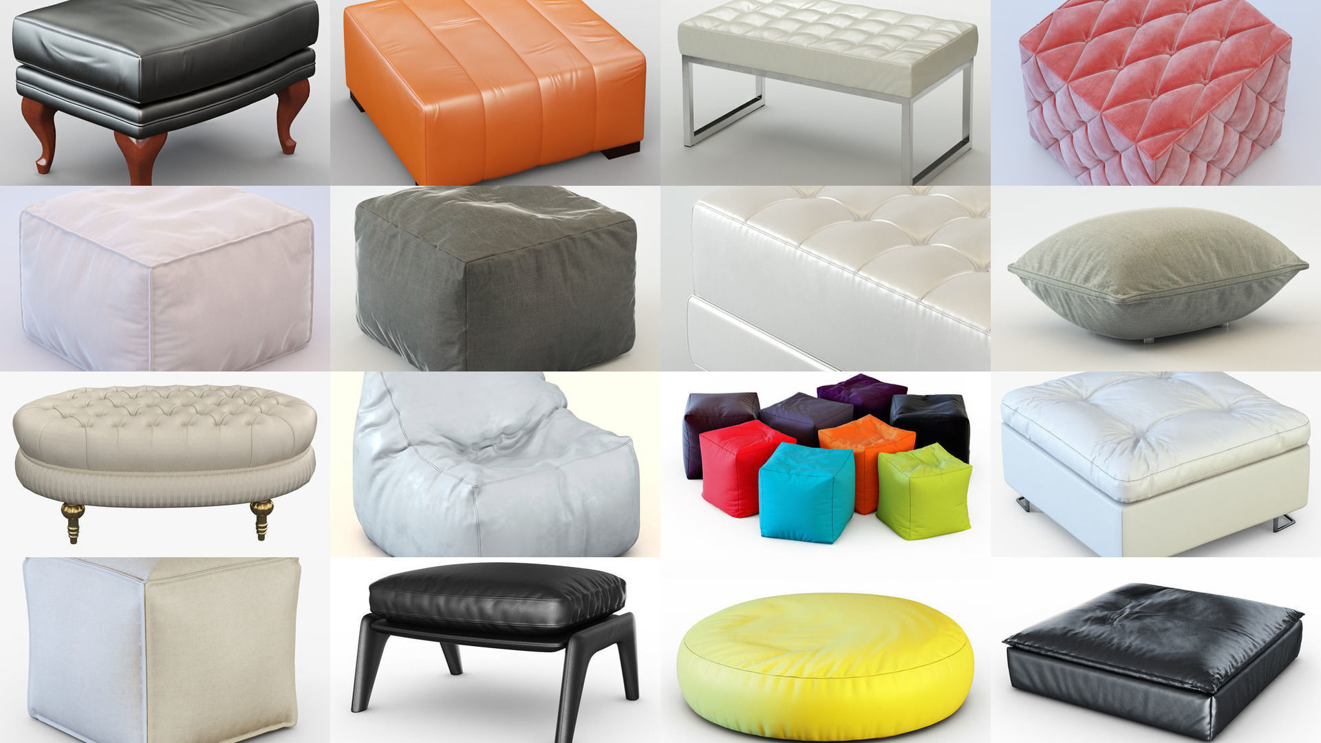 Collection different types poufs for your projects 95 models | CGTrader