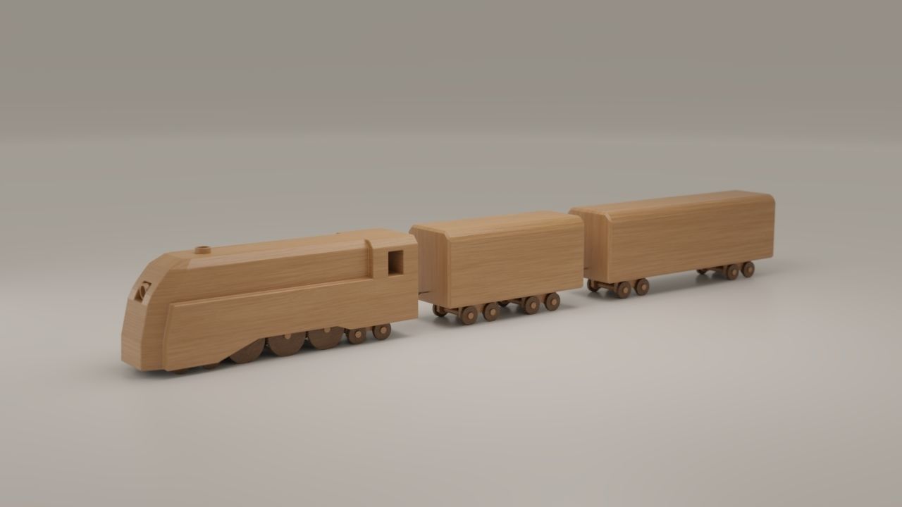 Streamlined Wooden Train with Steam Locomotive - Toy 3D model | CGTrader