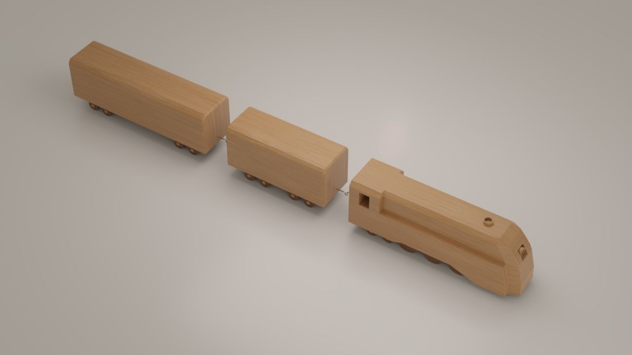 Streamlined Wooden Train with Steam Locomotive - Toy 3D model | CGTrader