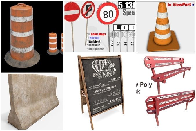 road objects - PBR 3D Model Collection | CGTrader