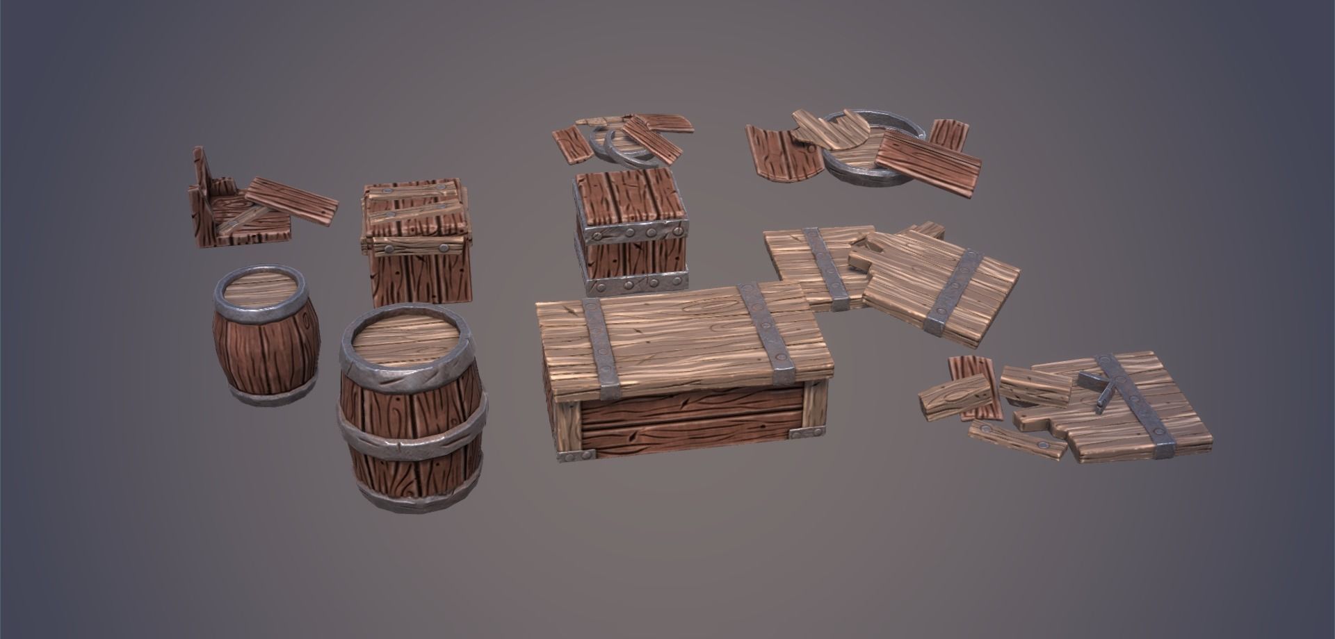 3D model Stylized Wooden Crates And Barrels Pack Volume 1 VR / AR / low ...