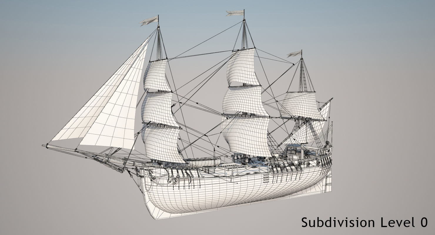 Dutch Galiot With Sails 3D model | CGTrader