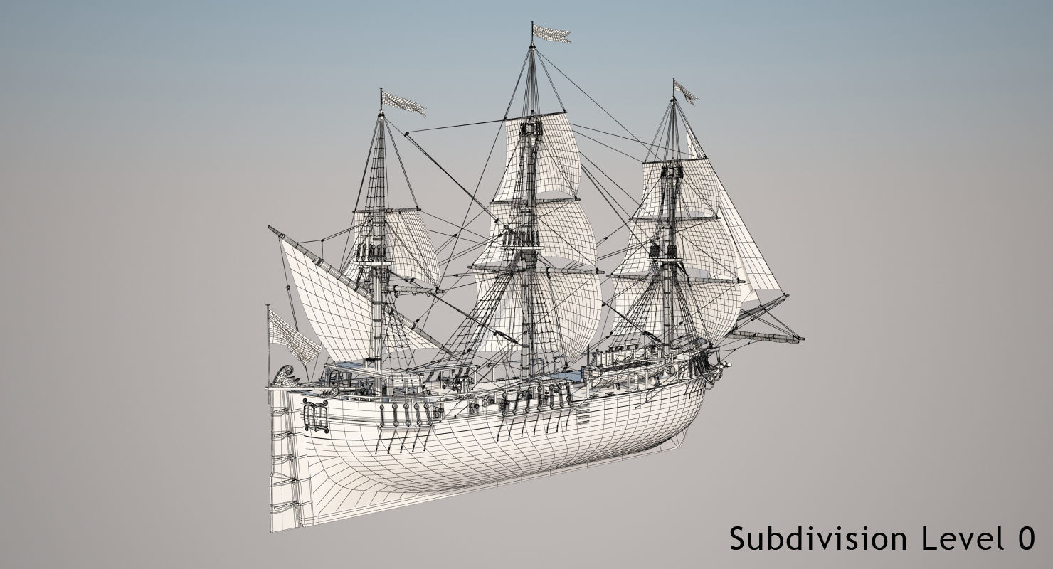 Dutch Galiot With Sails 3D model | CGTrader